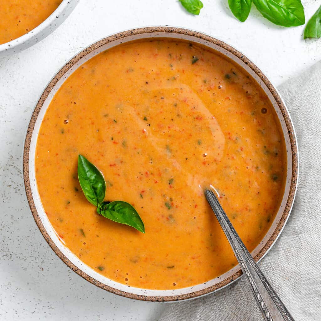 Creamy Roasted Red Pepper Soup - Plant-Based on a Budget