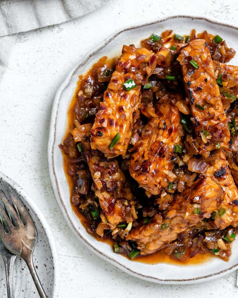 Sticky Tempeh Strips with Sweet Jalapeño Glaze - Plant-Based on a Budget