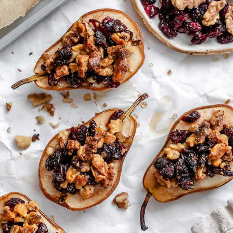 Easy Baked Pears [Stuffed with Nuts and Fruit] - Plant-Based on a Budget