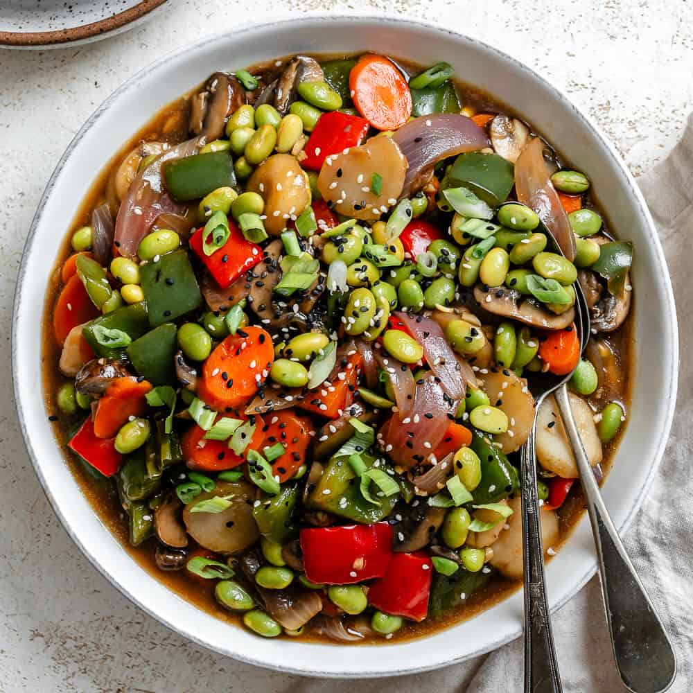 Quick Vegetable And Edamame Stir Fry Plant Based On A Budget